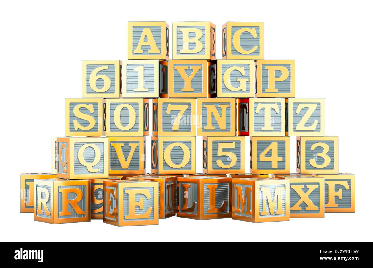 ABC Wooden Blocks- Alphabet Letters and Numbers Learning Block Set. 3D ...