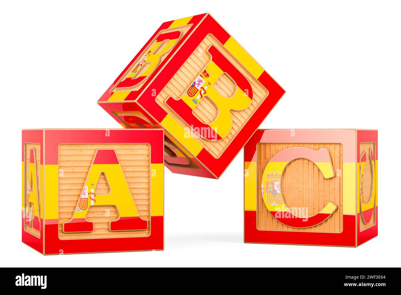 ABC cubes with Spanish flag. 3D rendering isolated on white background ...