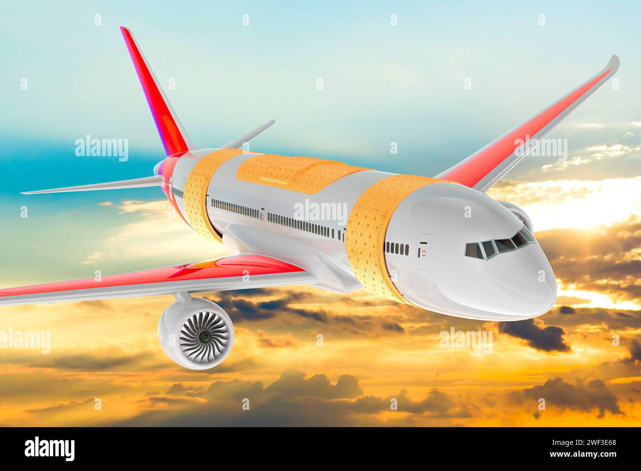 Airplane with adhesive bandage in the sky. 3D rendering Stock Photo - Alamy