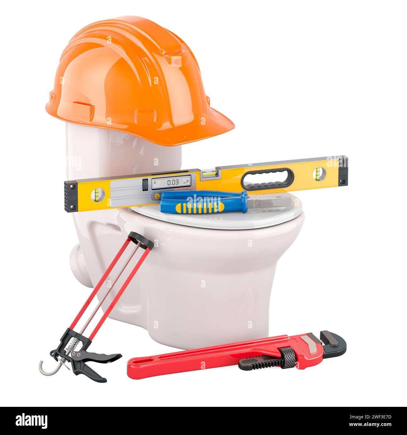 Toilet bowl with construction tools. Service and repair of toilet bowl ...