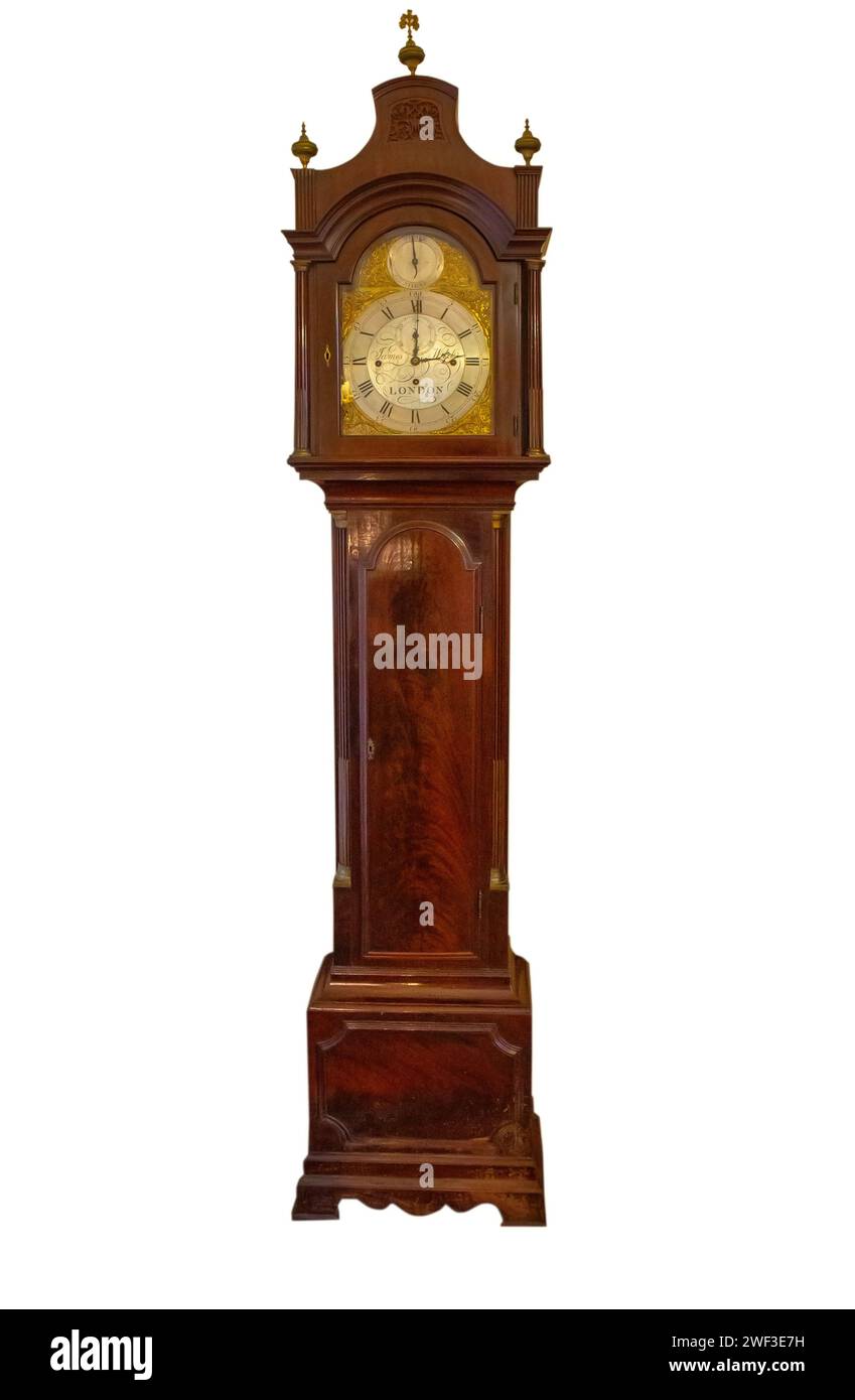Big old fashioned wooden clock - isolated on white Stock Photo - Alamy