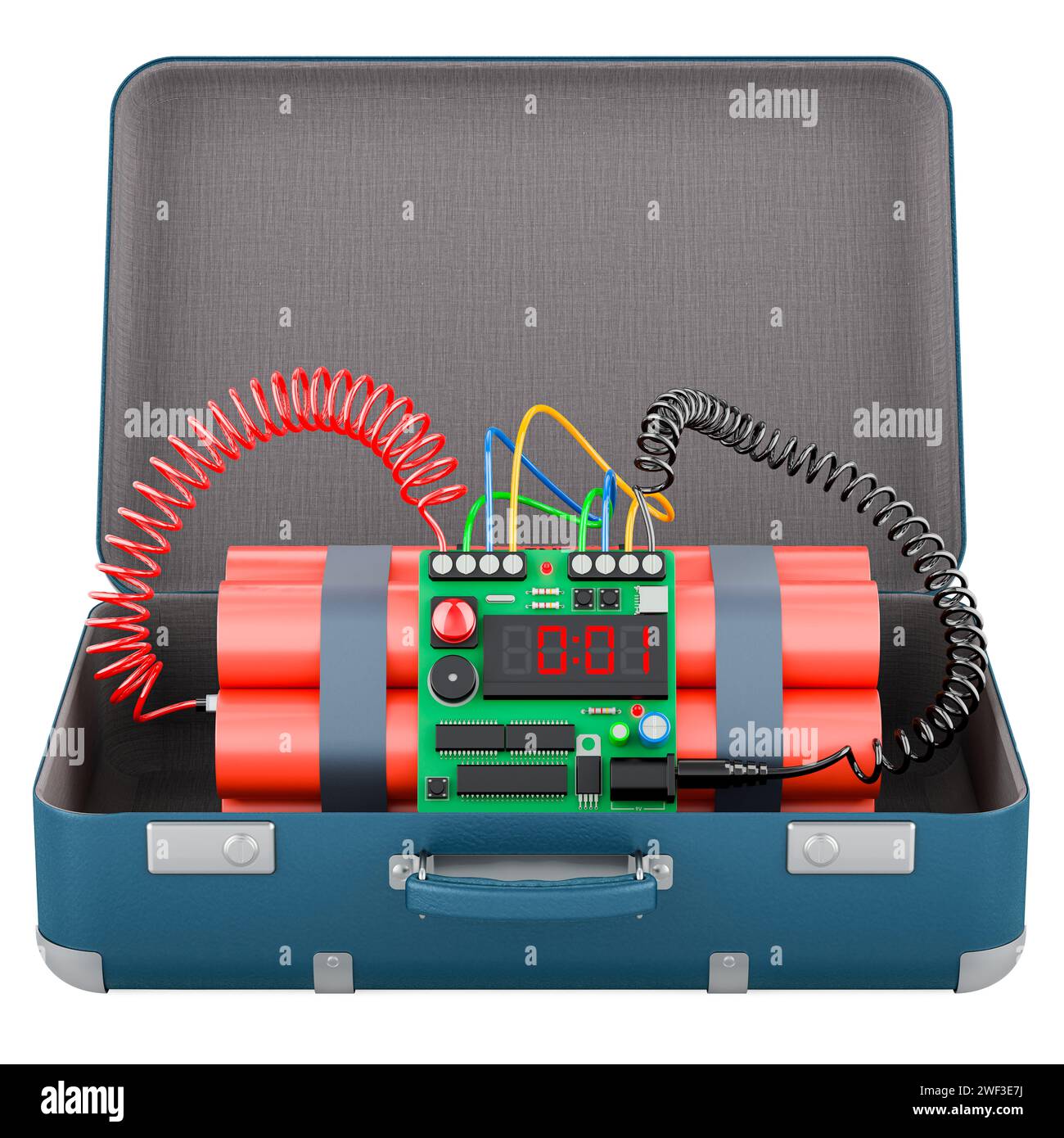 TNT bomb explosive inside suitcase, 3D rendering isolated on white ...