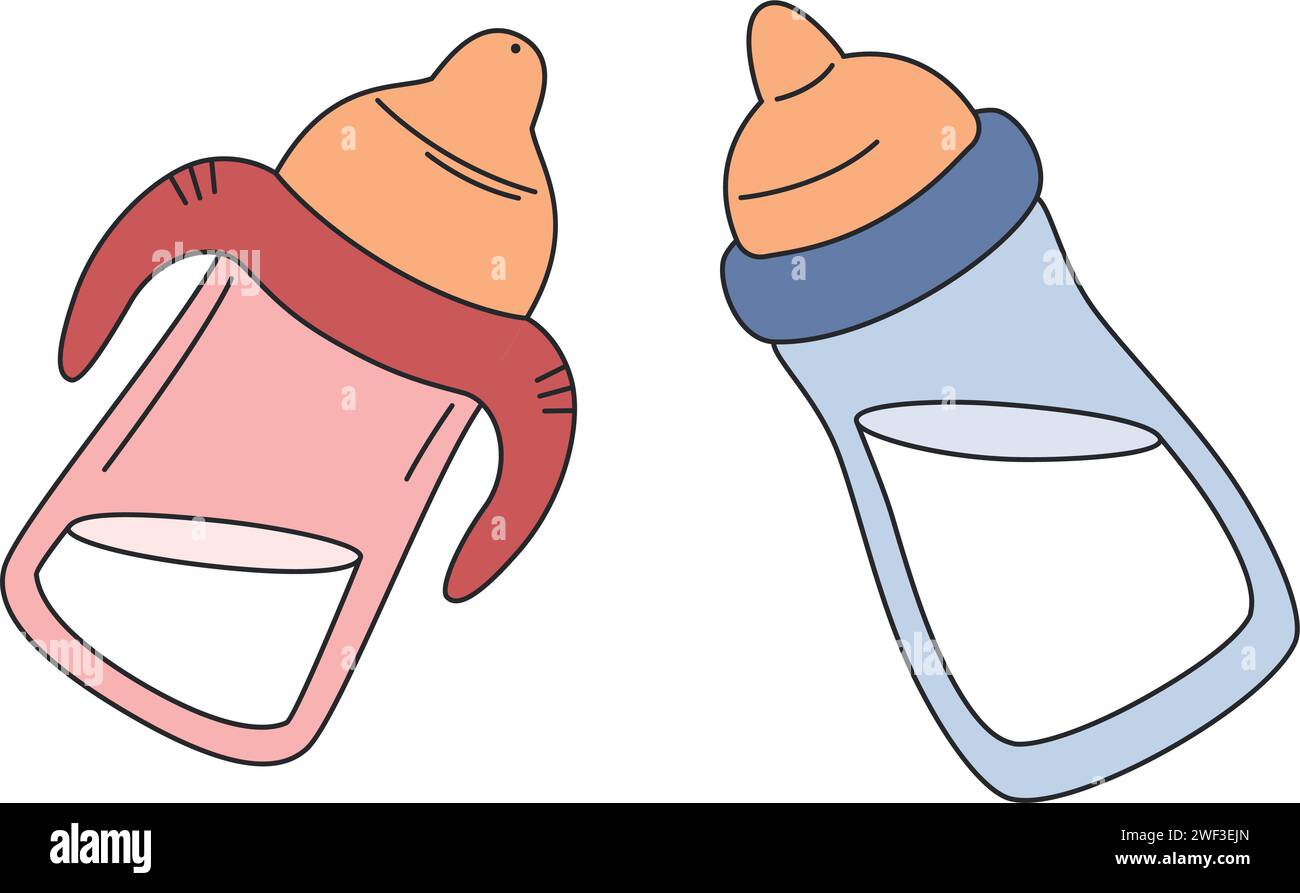 set of baby bottles for feeding with milk, with and without handles ...