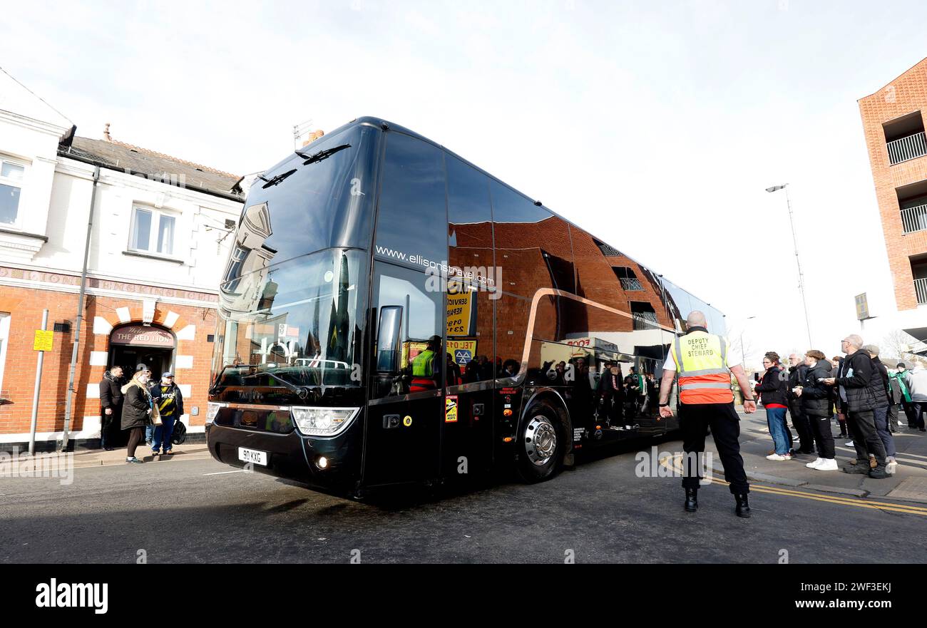 A team bus arrives before the Emirates FA Cup fourth round match at ...