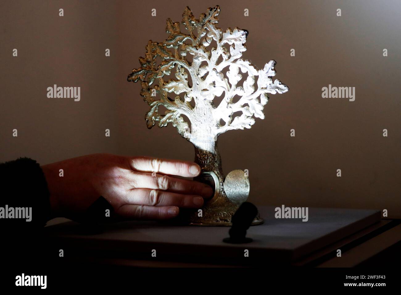 A pilgrim touches the revered relics of St.Brigid after it arrived home ...