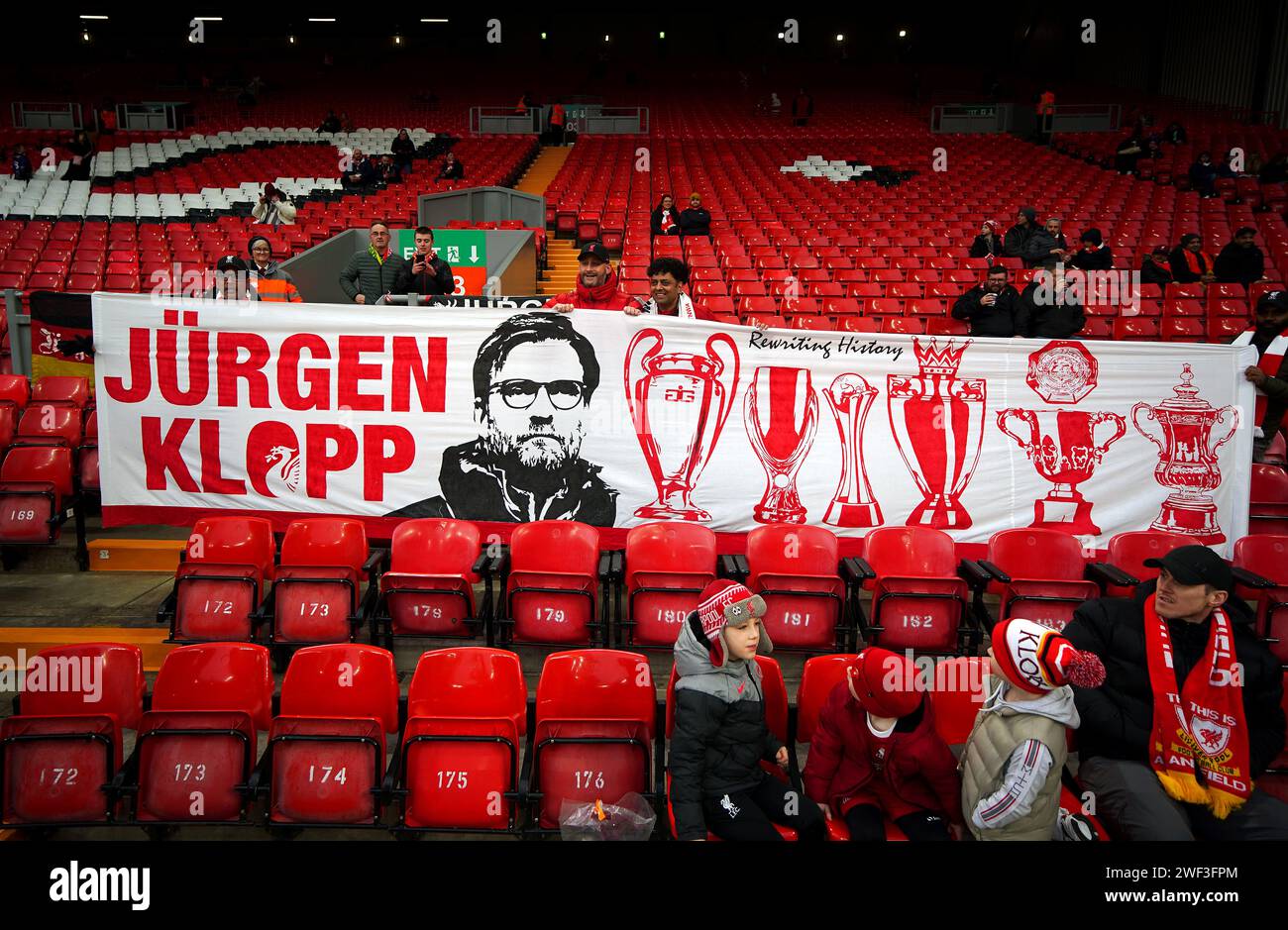 A banner for Liverpool manager Jurgen Klopp ahead of the Emirates FA ...
