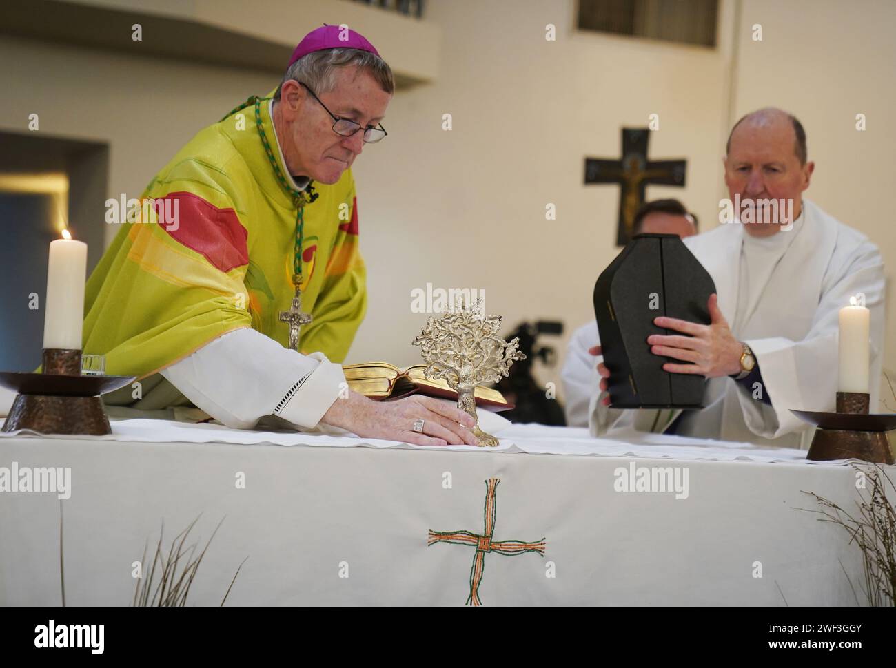 Bishop Denis Nulty, Bishop of Kildare & Leighlin, places the relic of ...