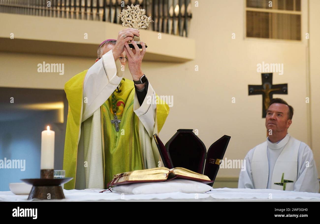 Bishop Denis Nulty, Bishop of Kildare & Leighlin, brings the relic of ...