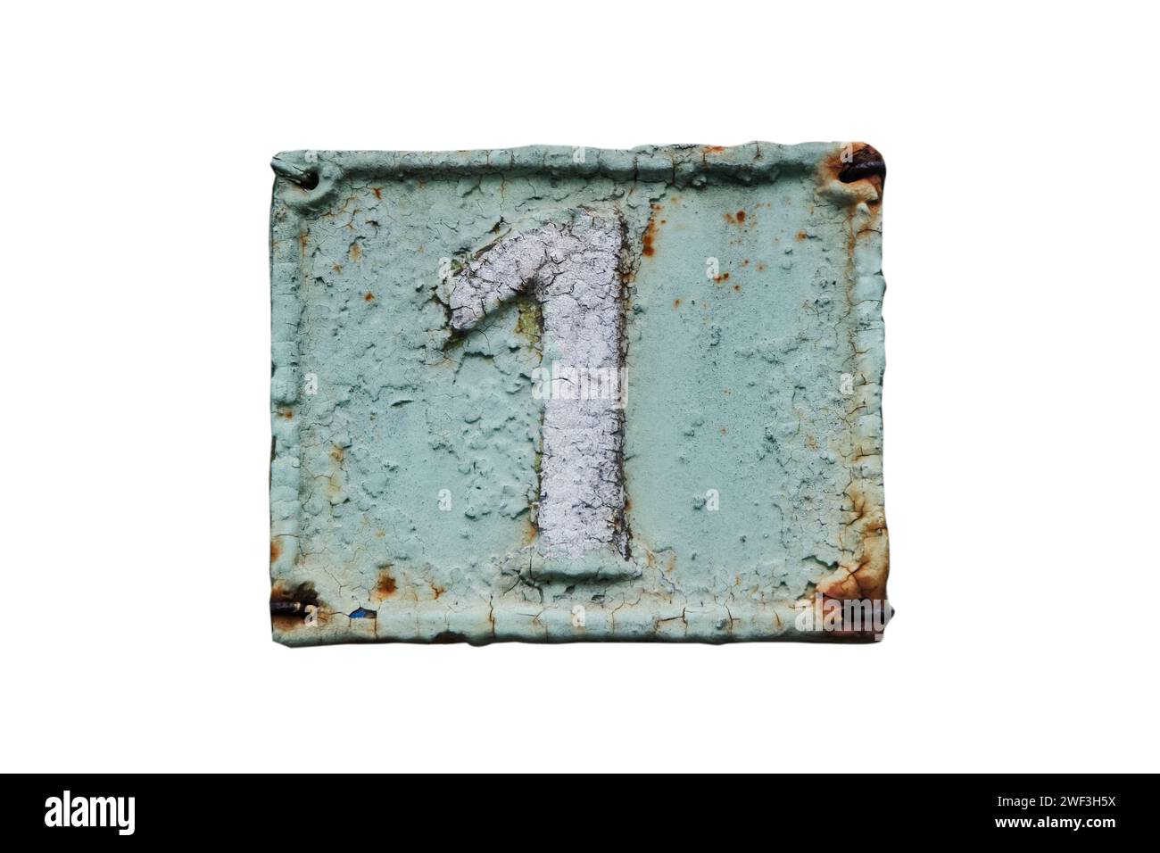 Old retro weathered cast iron plate with number 1 closeup isolated on ...