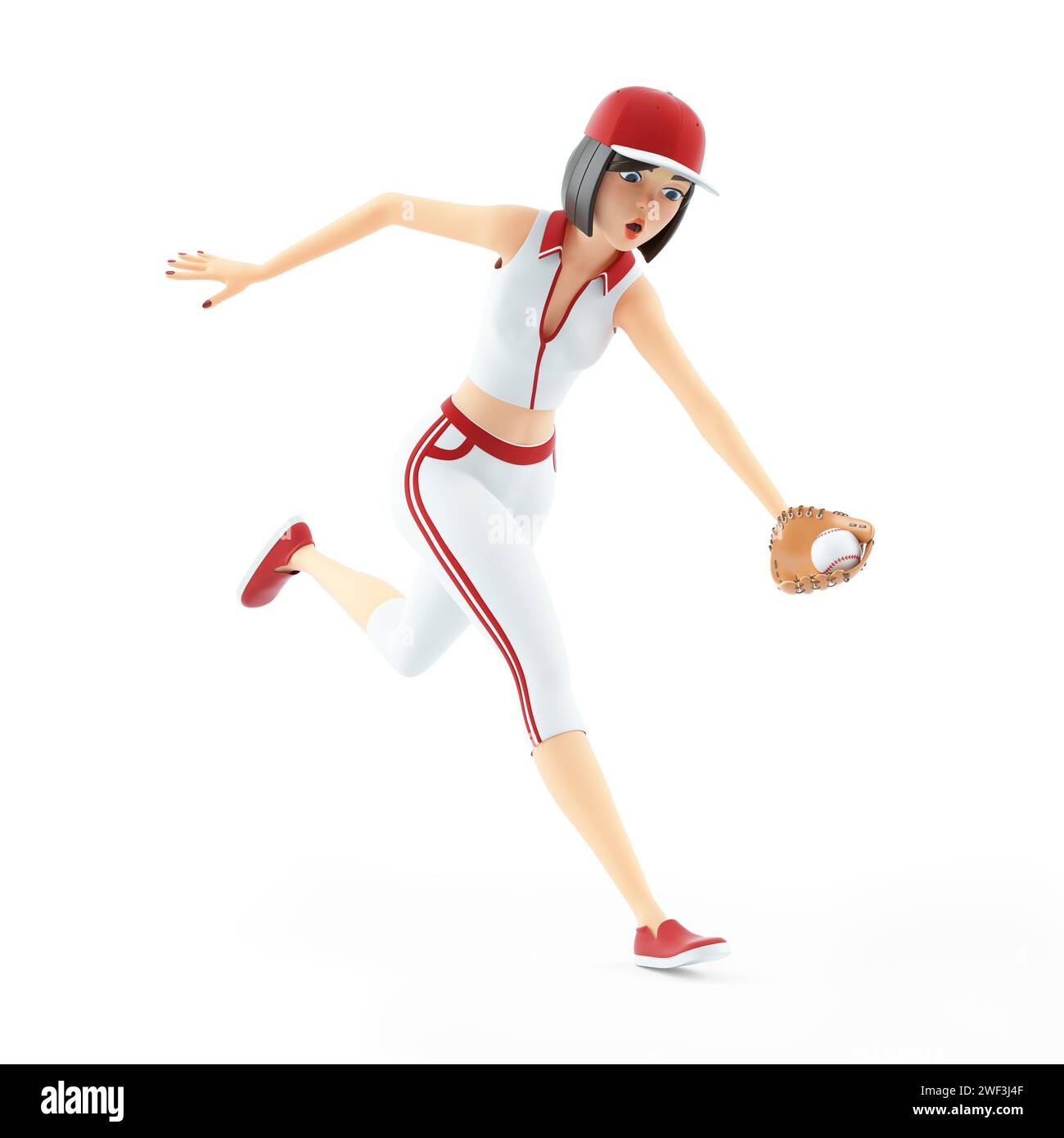 3d baseball girl catching ball, illustration isolated on white ...