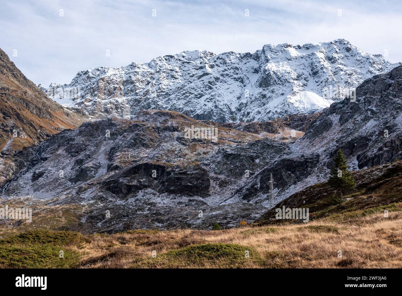 The scenic Julier Pass in Switzerland in autumn, Piz Lagrev in the ...