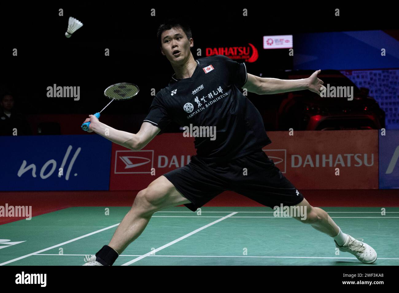 Jakarta, Indonesia. 28th Jan, 2024. Brian Yang hits a return during the ...