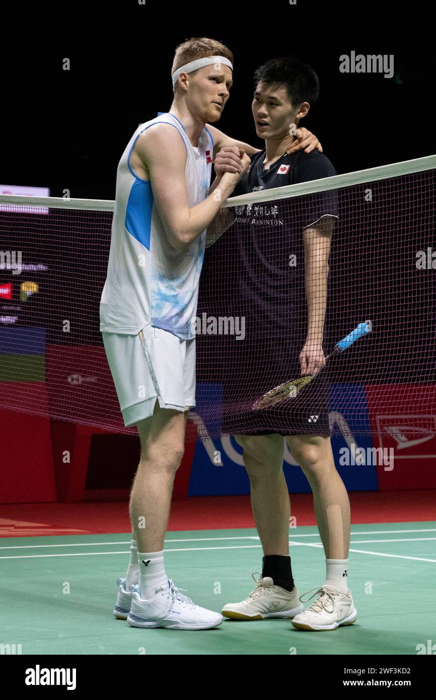Jakarta, Indonesia. 28th Jan, 2024. Anders Antonsen (L) and Brian Yang ...