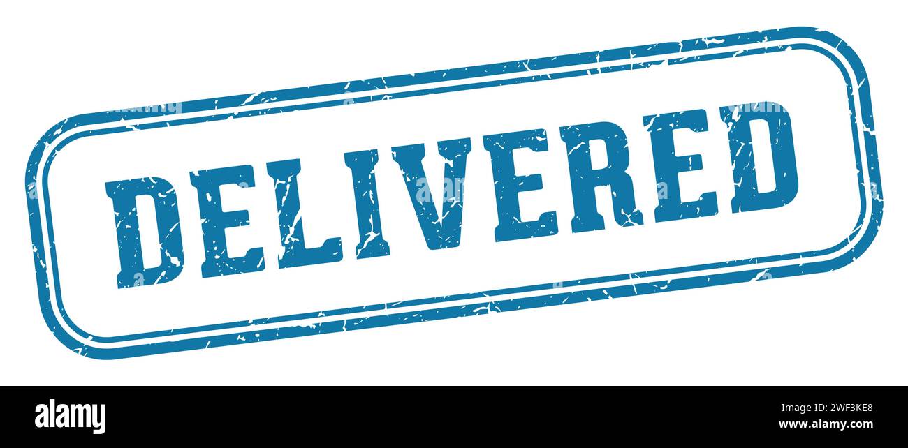 delivered stamp. delivered rectangular stamp isolated on white ...