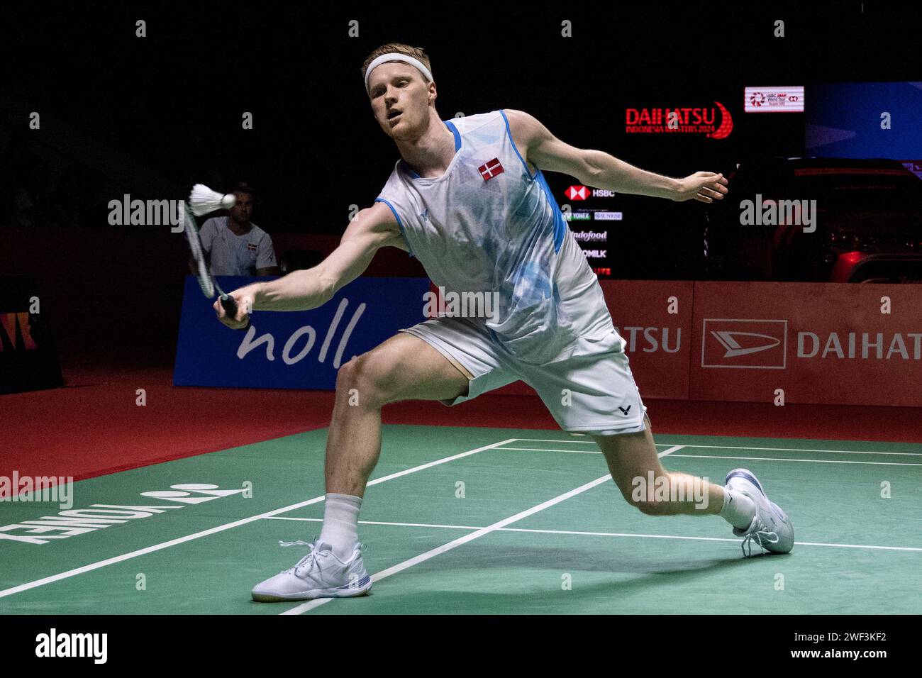 Jakarta, Indonesia. 28th Jan, 2024. Anders Antonsen hits a return ...