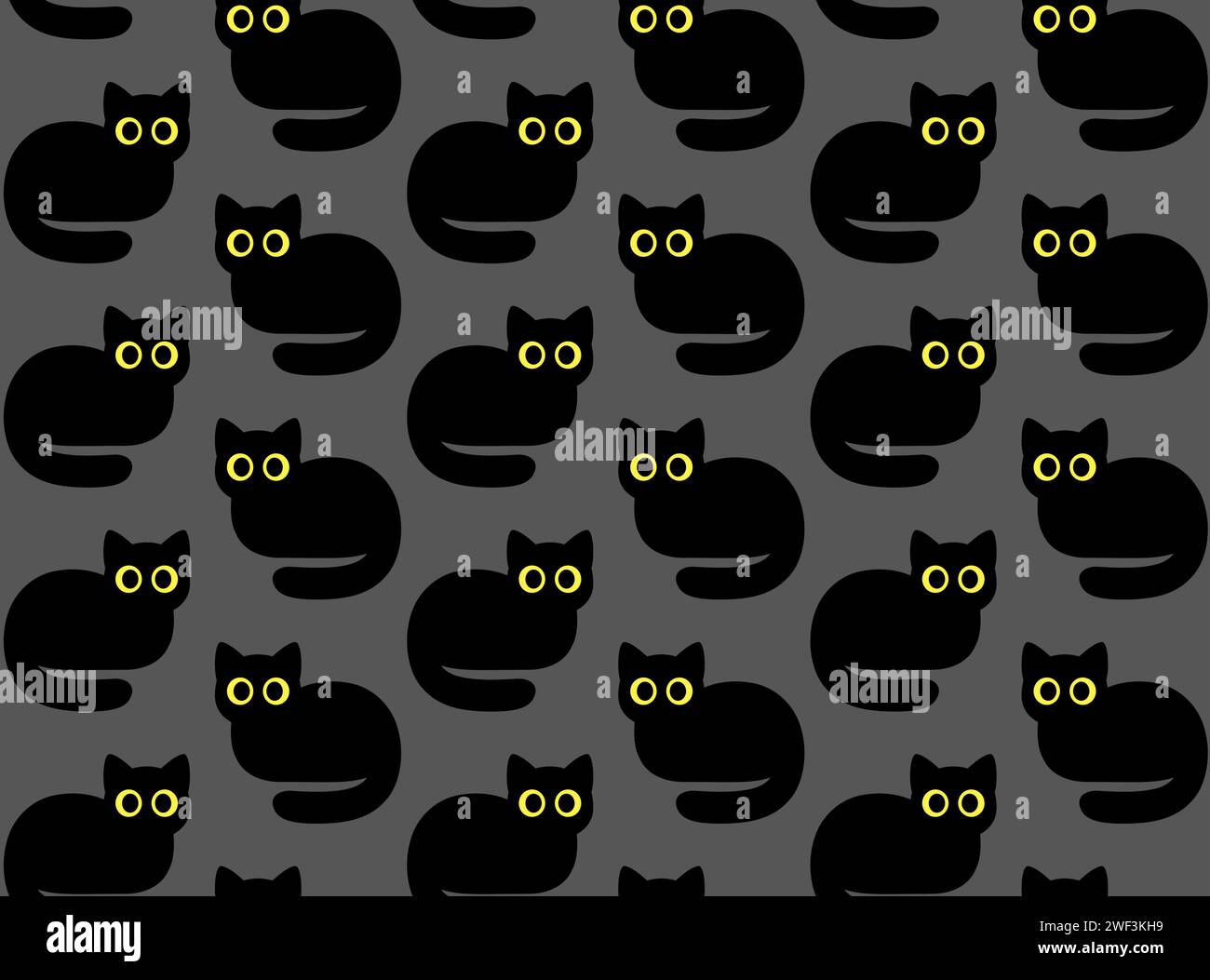 Simple cartoon black cat seamless pattern, cute cat silhouette with ...