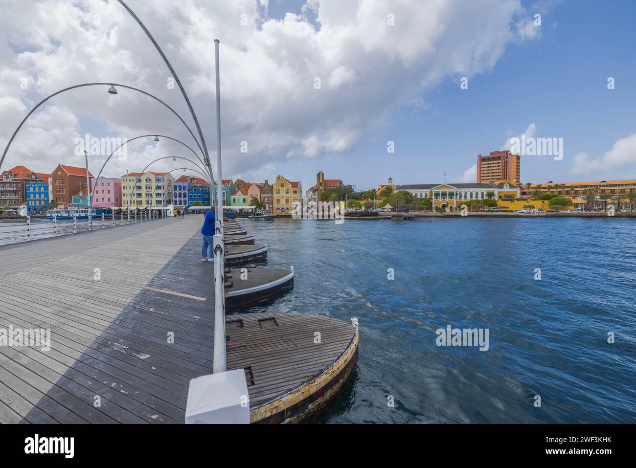 Queen Emma Bridge spanning St. Anna Bay in downtown Willemstad with ...