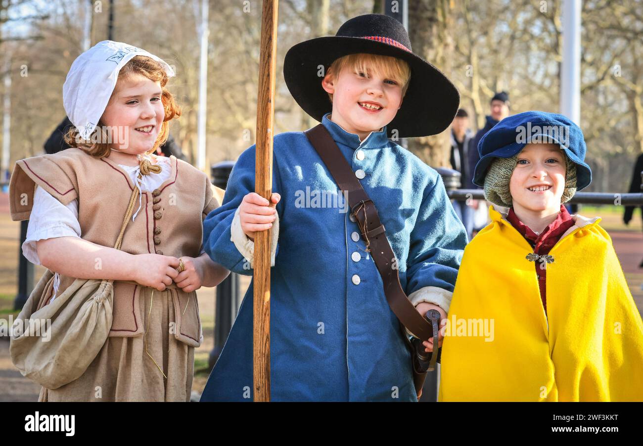 London, UK. 28th Jan, 2024. (l-t-r) Children Ivy, Wilf and Joseph ...