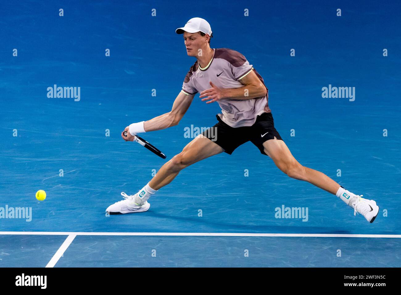 MELBOURNE, VIC - JANUARY 28: Jannik Sinner of Italy in action during ...