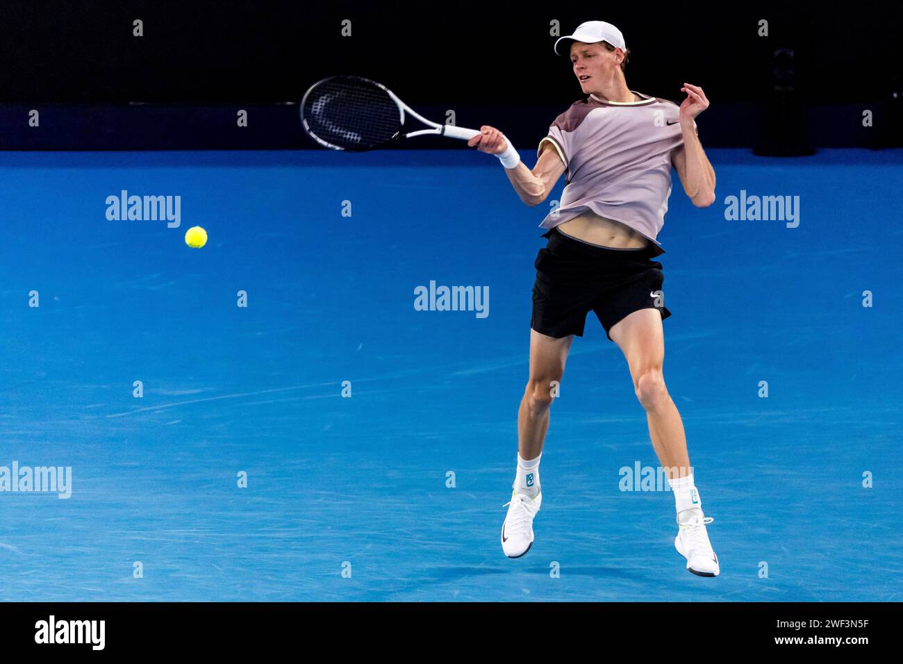 MELBOURNE, VIC - JANUARY 28: Jannik Sinner of Italy in action during ...