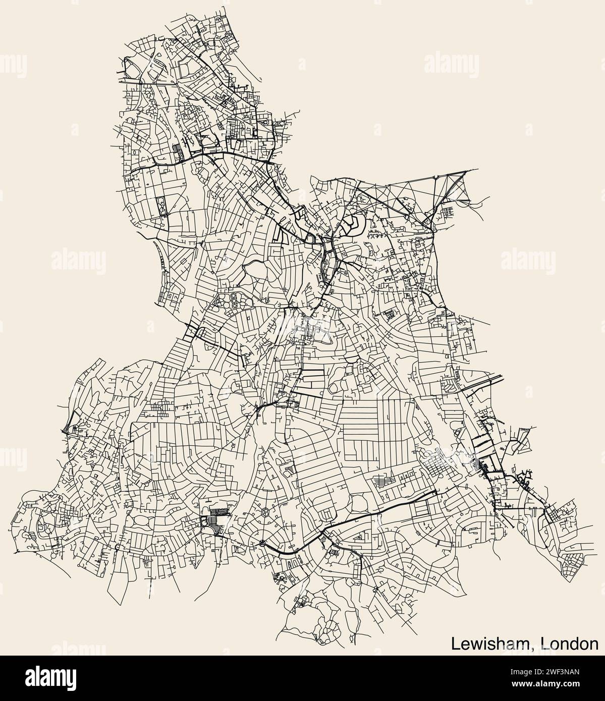 Street roads map of the BOROUGH OF LEWISHAM, LONDON Stock Vector Image ...