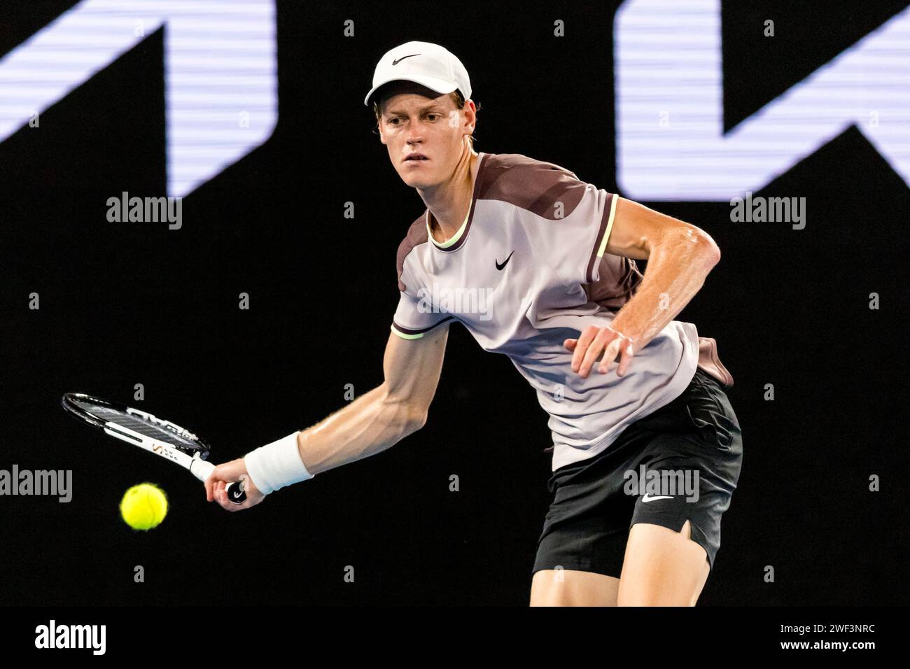 MELBOURNE, VIC - JANUARY 28: Jannik Sinner of Italy in action during ...