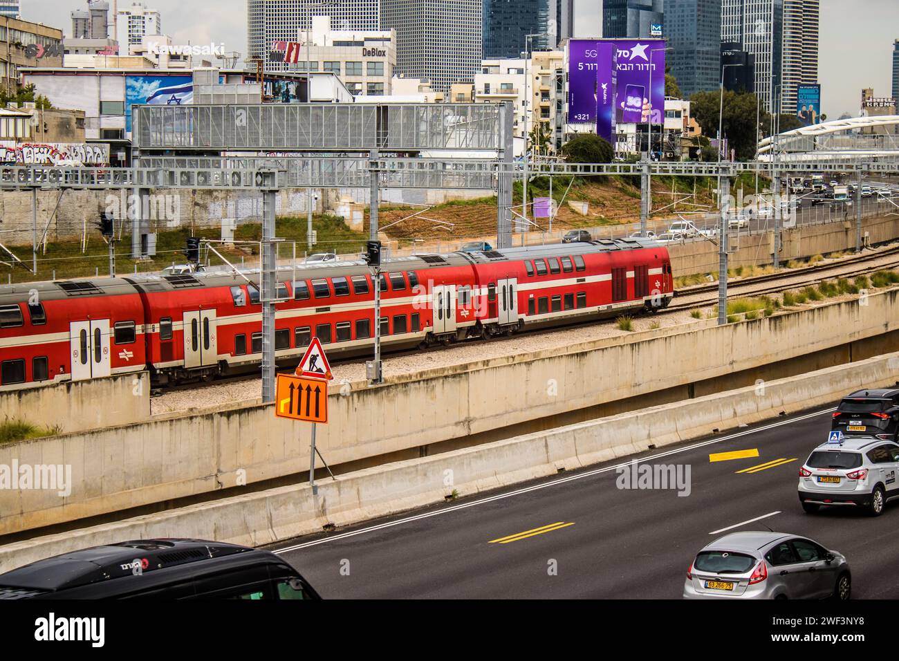 Tel Aviv, Israel - January 28, 2024 Train connecting Tel Aviv to ...