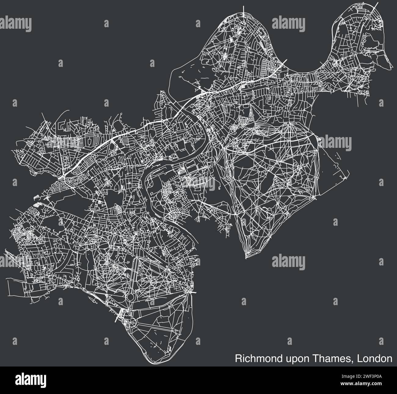 Street roads map of the BOROUGH OF RICHMOND UPON THAMES, LONDON Stock ...