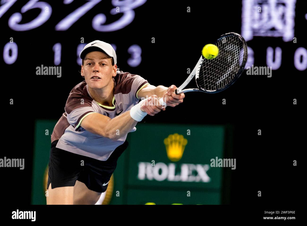 MELBOURNE, VIC - JANUARY 28: Jannik Sinner of Italy in action during ...