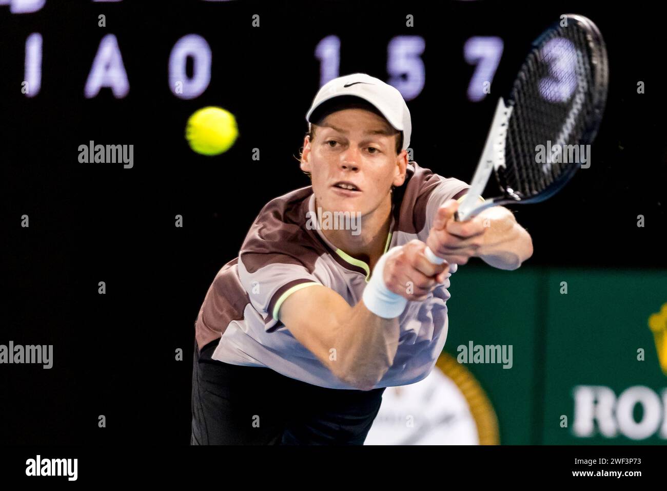 MELBOURNE, VIC - JANUARY 28: Jannik Sinner of Italy in action during ...