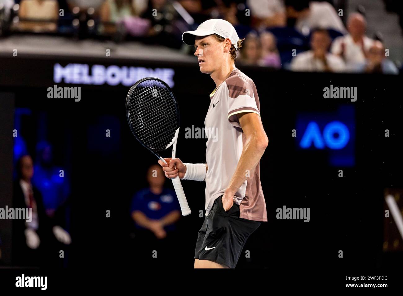MELBOURNE, VIC - JANUARY 28: Jannik Sinner of Italy in action during ...