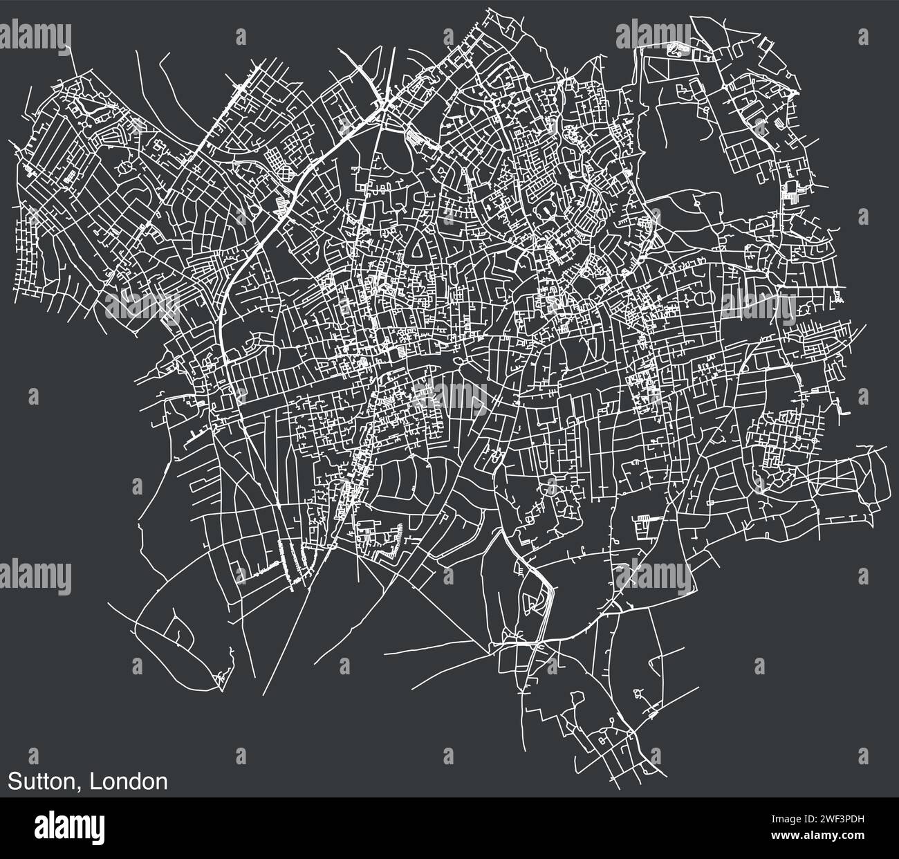 Street roads map of the BOROUGH OF SUTTON, LONDON Stock Vector Image ...