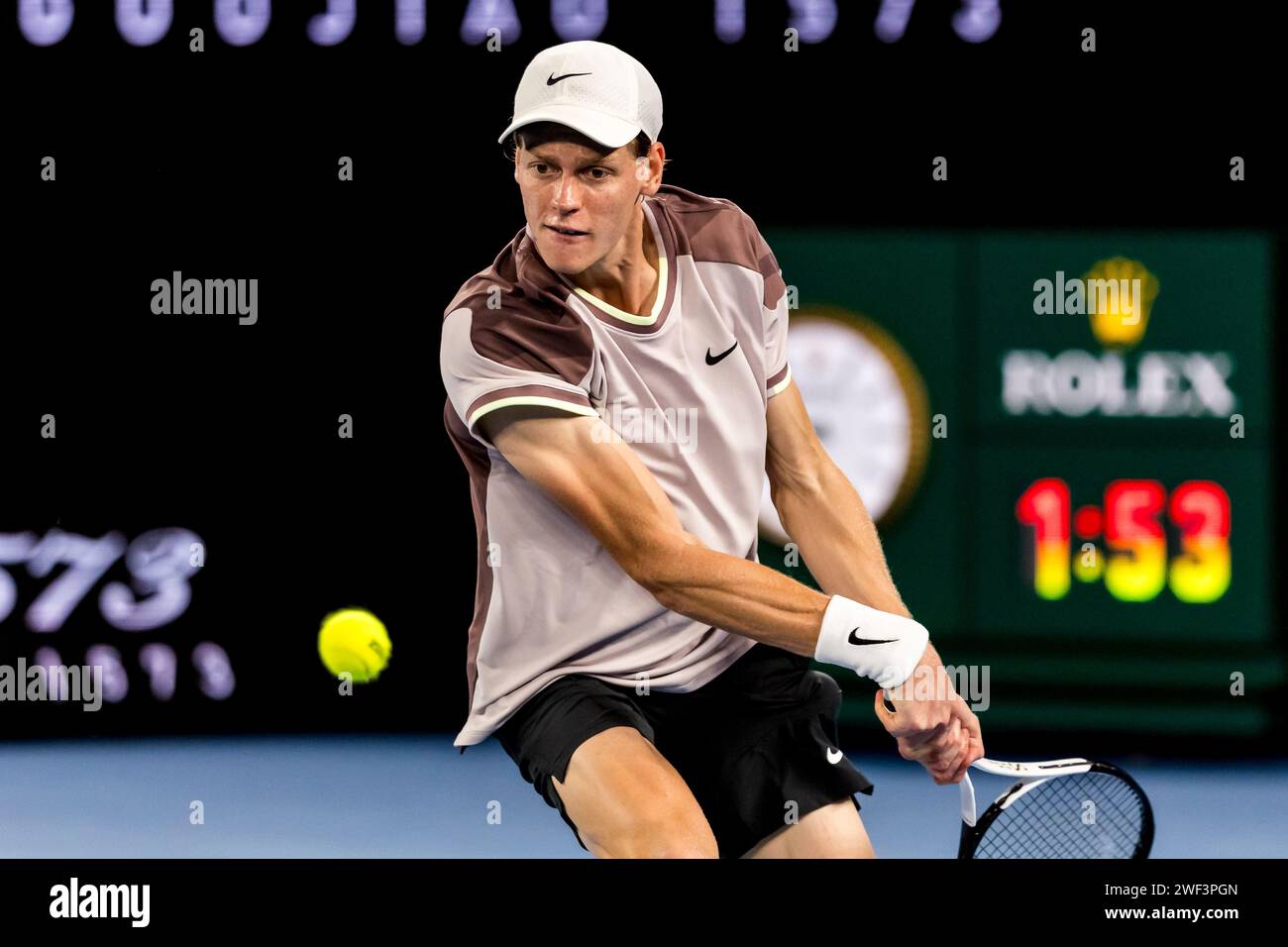 MELBOURNE, VIC - JANUARY 28: Jannik Sinner of Italy in action during ...