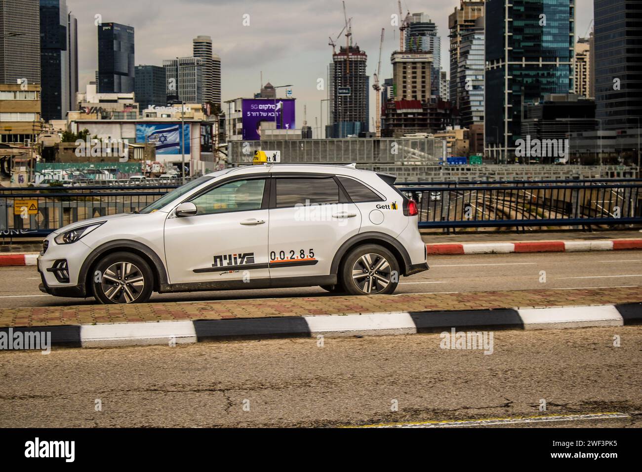 Tel Aviv, Israel – January 28, 2024 Israeli taxi driving in the streets ...