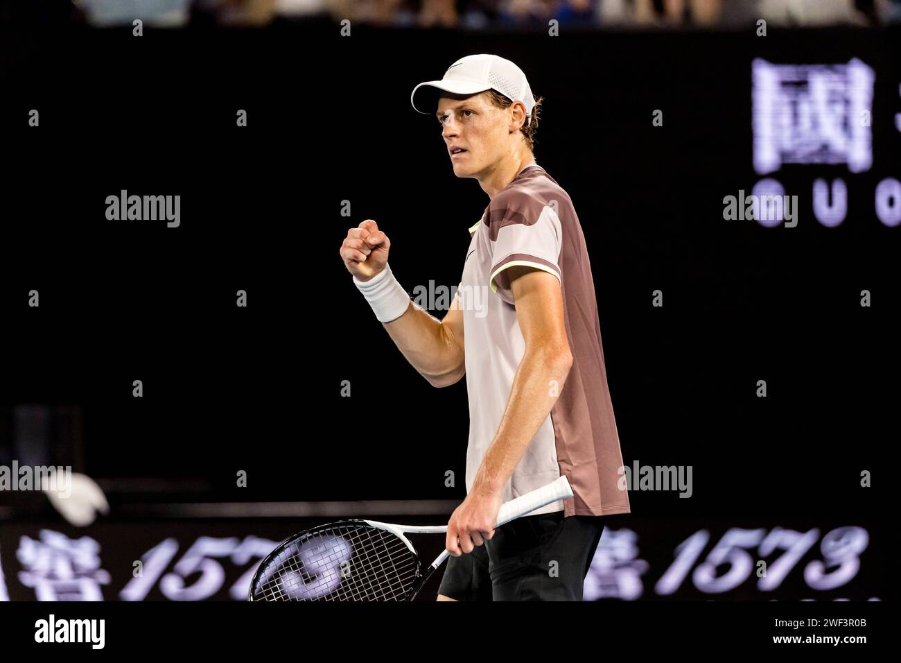 MELBOURNE, VIC - JANUARY 28: Jannik Sinner of Italy celebrates during ...