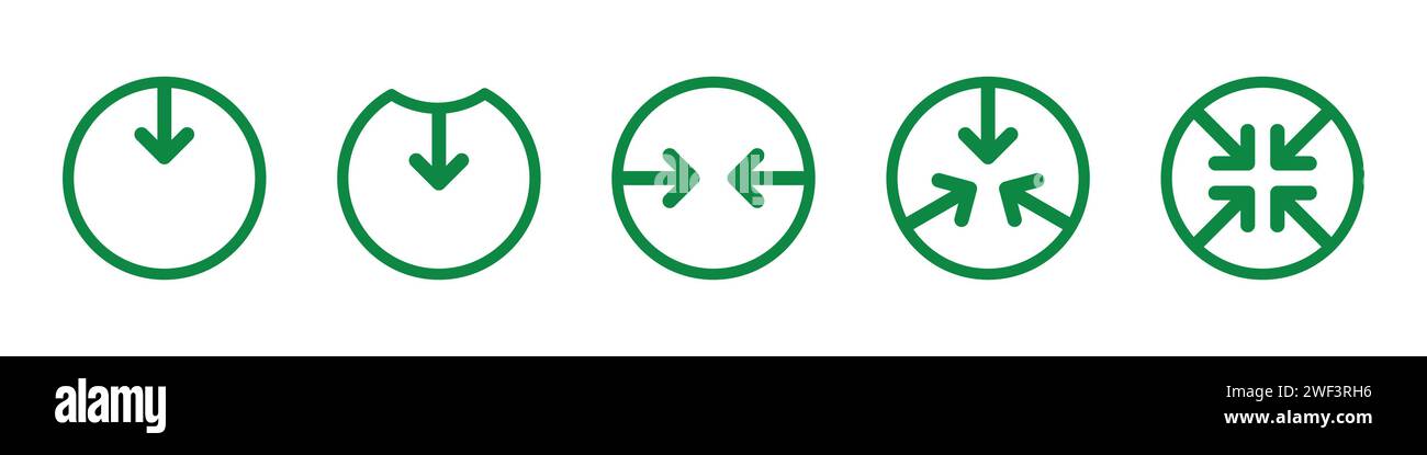 Reduce symbol icon set in green color. Reduce recycle compress symbol icon set. Transform ...