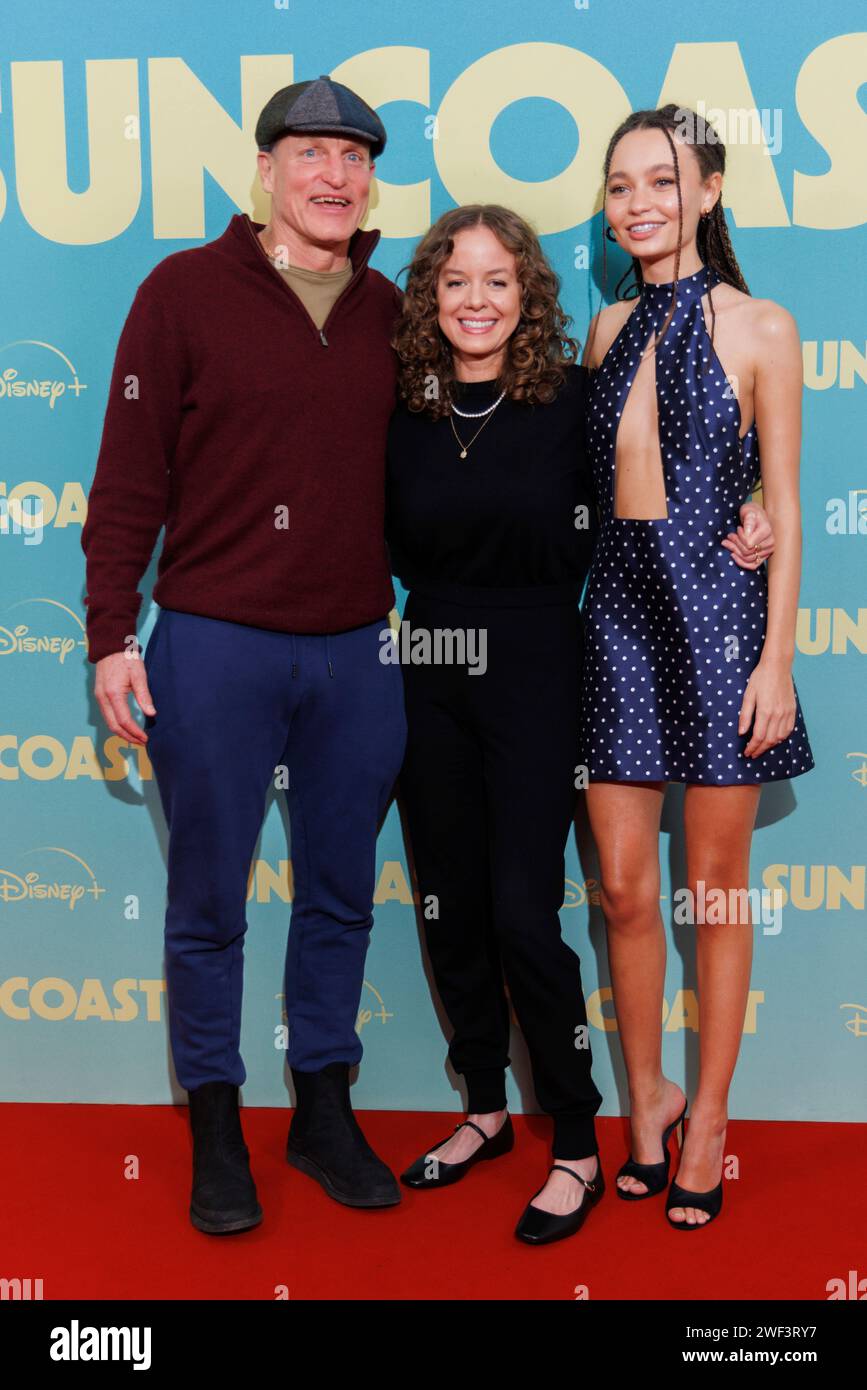 Woody Harrelson, from left director Laura Chinn and Nico Parker pose ...
