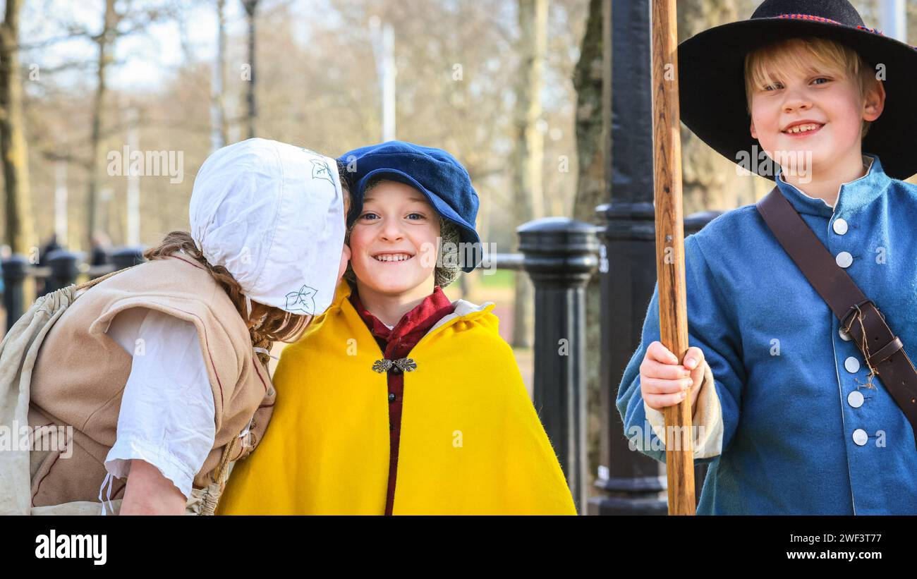 London, UK. 28th Jan, 2024. (l-t-r) A little kiss for Wilf. Children ...
