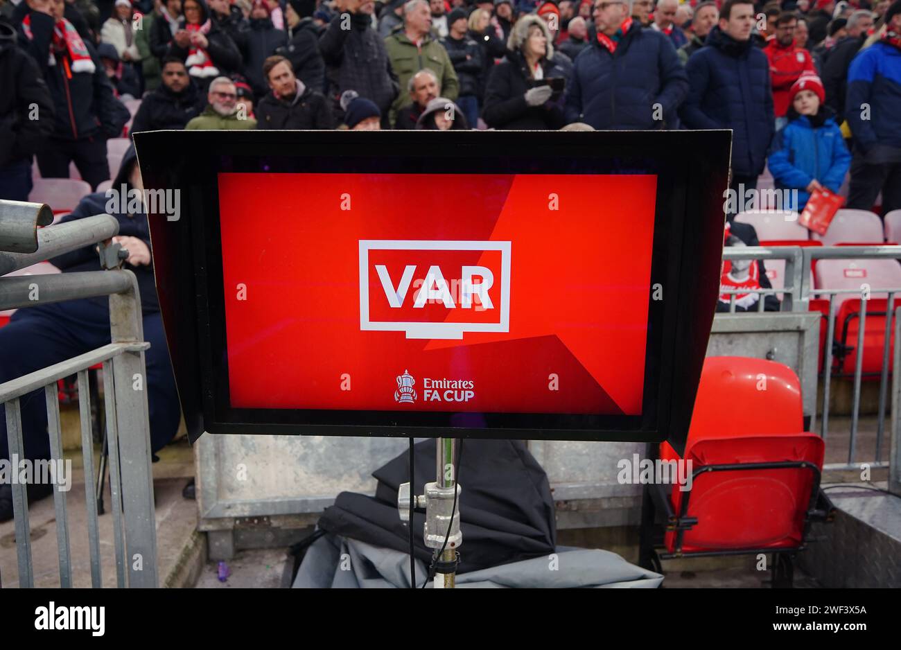 The pitch side VAR monitor during the Emirates FA Cup fourth round ...