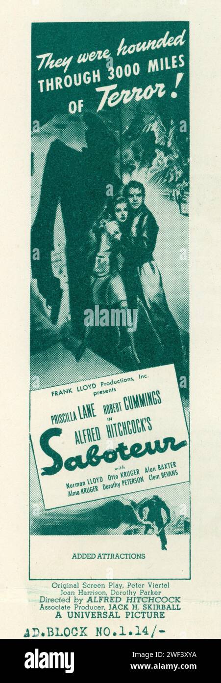 PRISCILLA LANE and ROBERT CUMMINGS in SABOTEUR 1942 director ALFRED ...