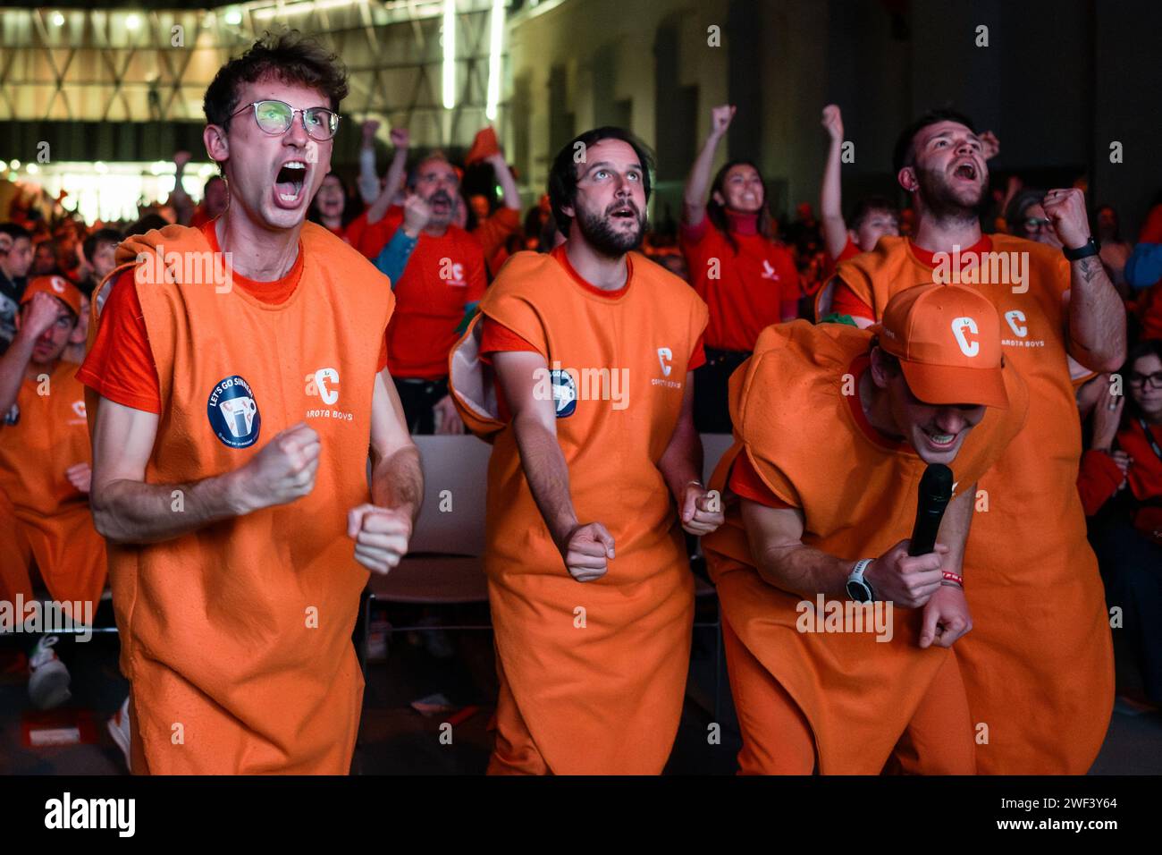 Turin, Italy. 28 January 2024. Fans celebrate a point during an event ...