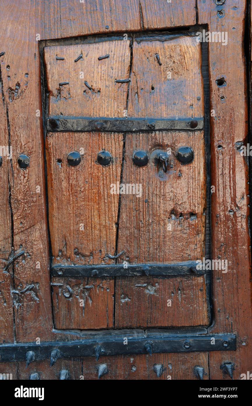 Decorative wooden door at the Dubai Heritage Village tourist attraction ...