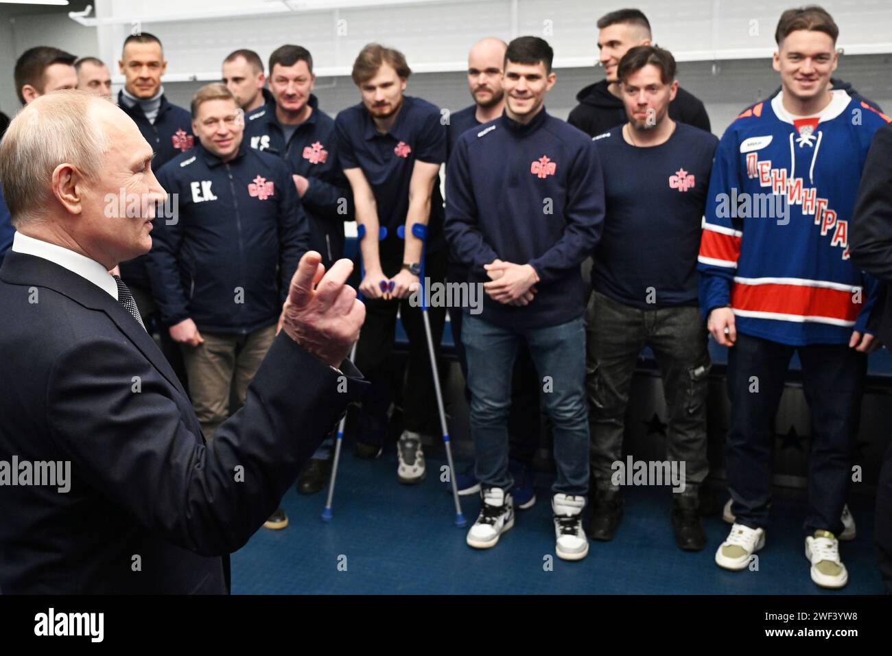 Russian President Vladimir Putin, left, visits the SKA Arena sports and ...