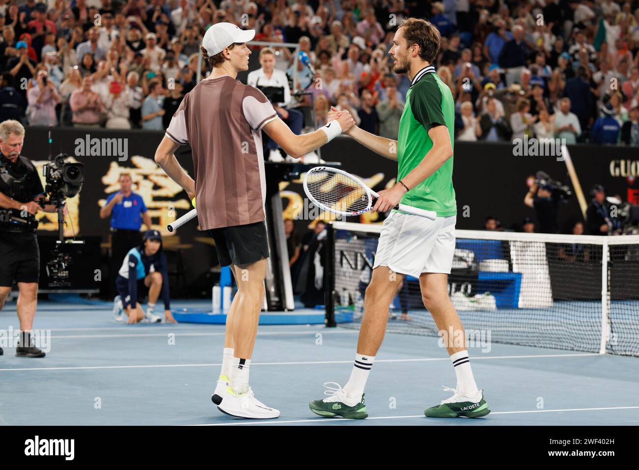 Melbourne, Australia. 28th Jan, 2024. 4th seed JANNIK SINNER of Italy shakes hands after ...
