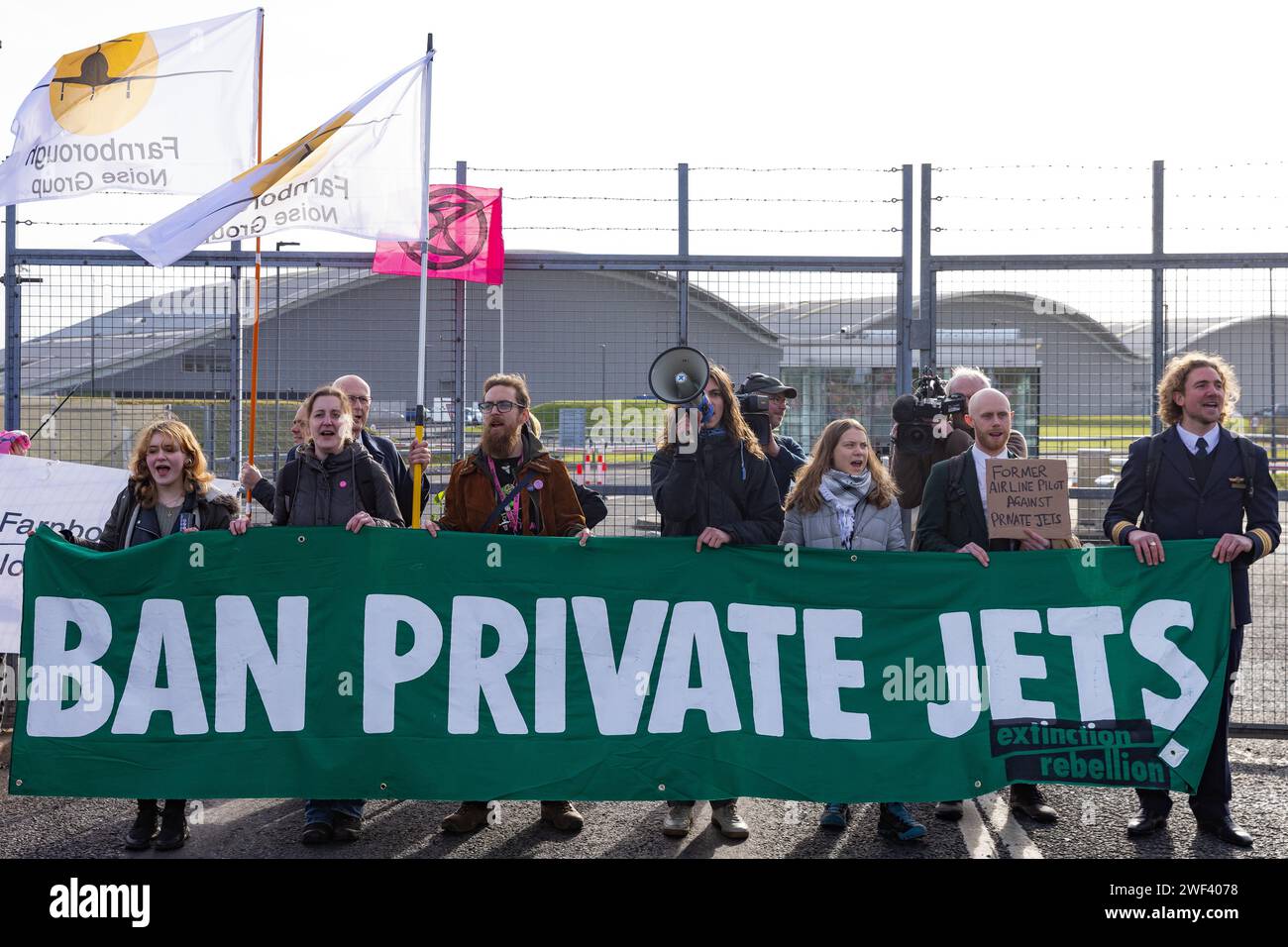 Farnborough, UK. 27th January, 2024. Climate activists including Greta ...