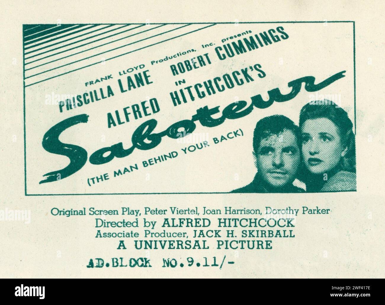 PRISCILLA LANE and ROBERT CUMMINGS in SABOTEUR 1942 director ALFRED ...