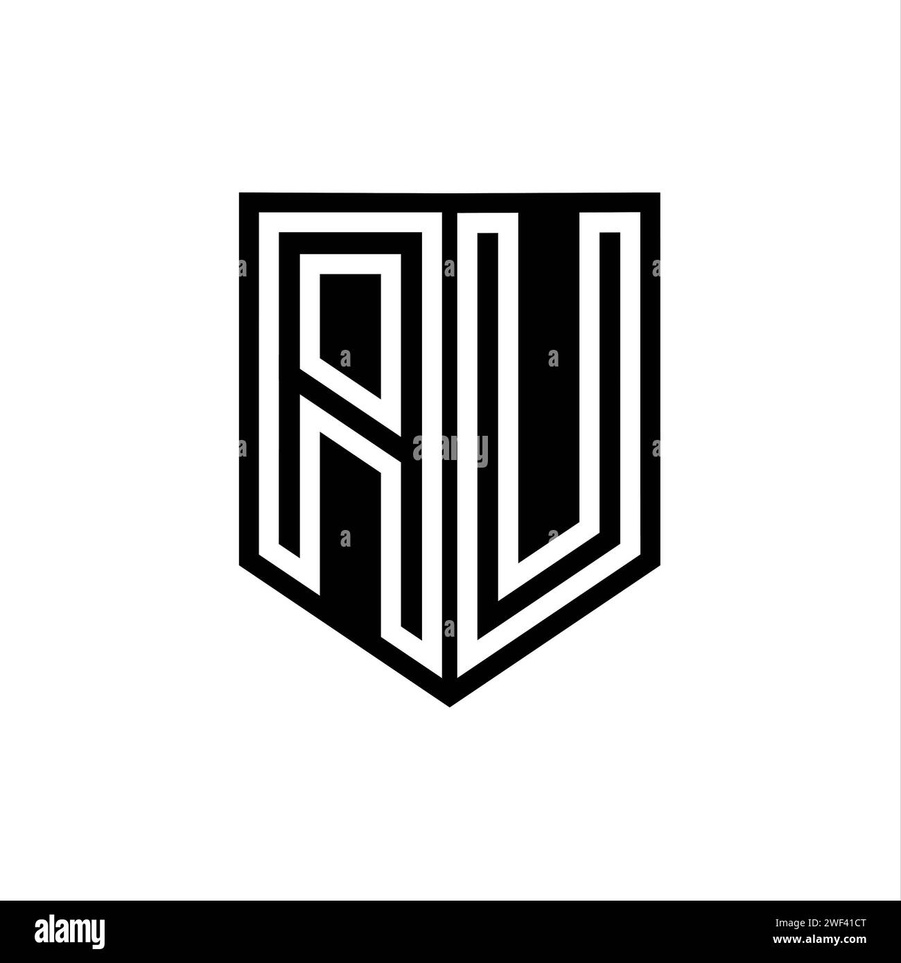 AU Letter Logo monogram shield geometric line inside shield style ...