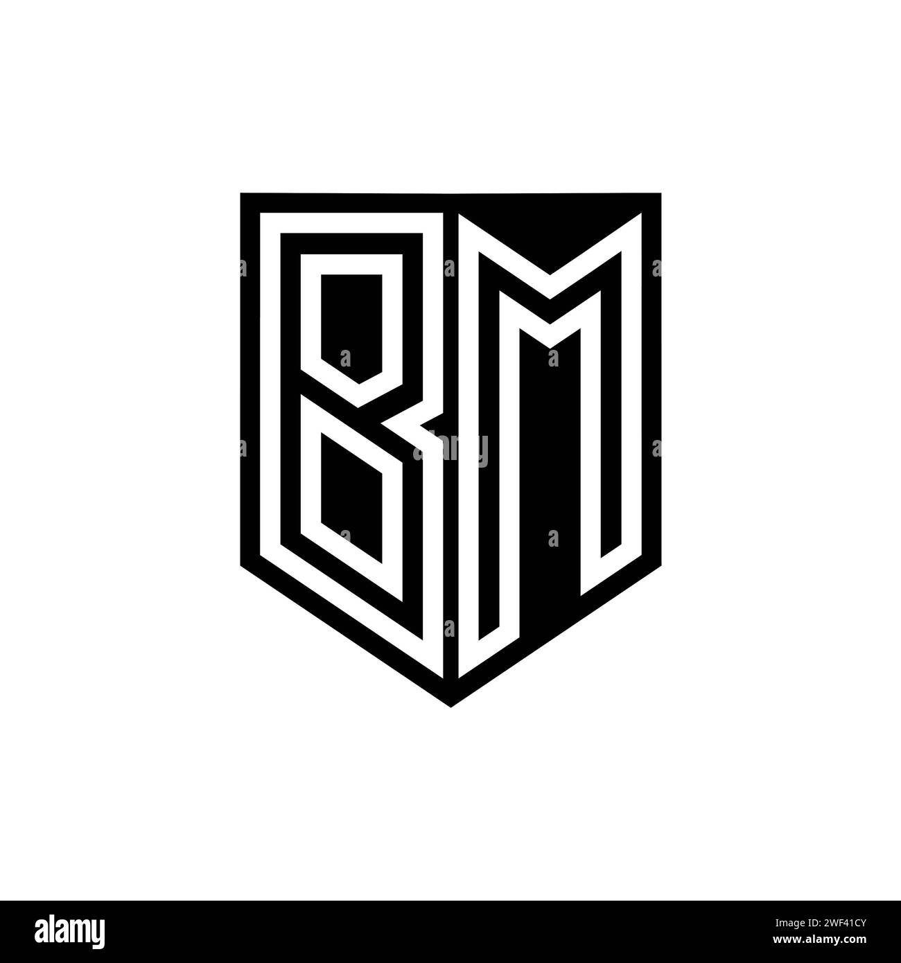 BM Letter Logo monogram shield geometric line inside shield style ...