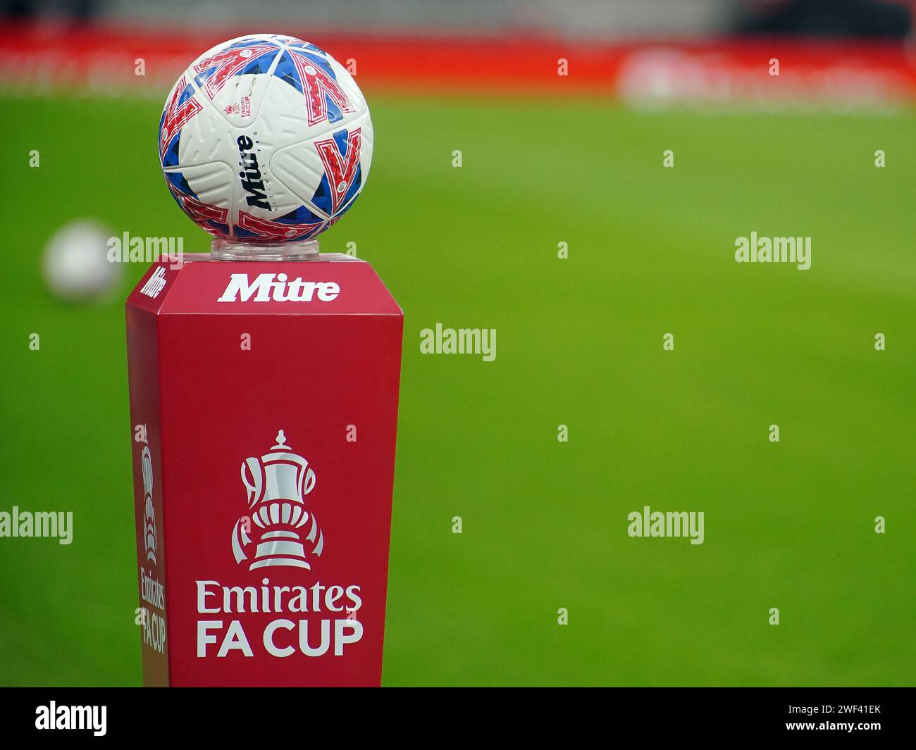 Emirates FA Cup branded plinth and Mitre match ball during the Emirates ...