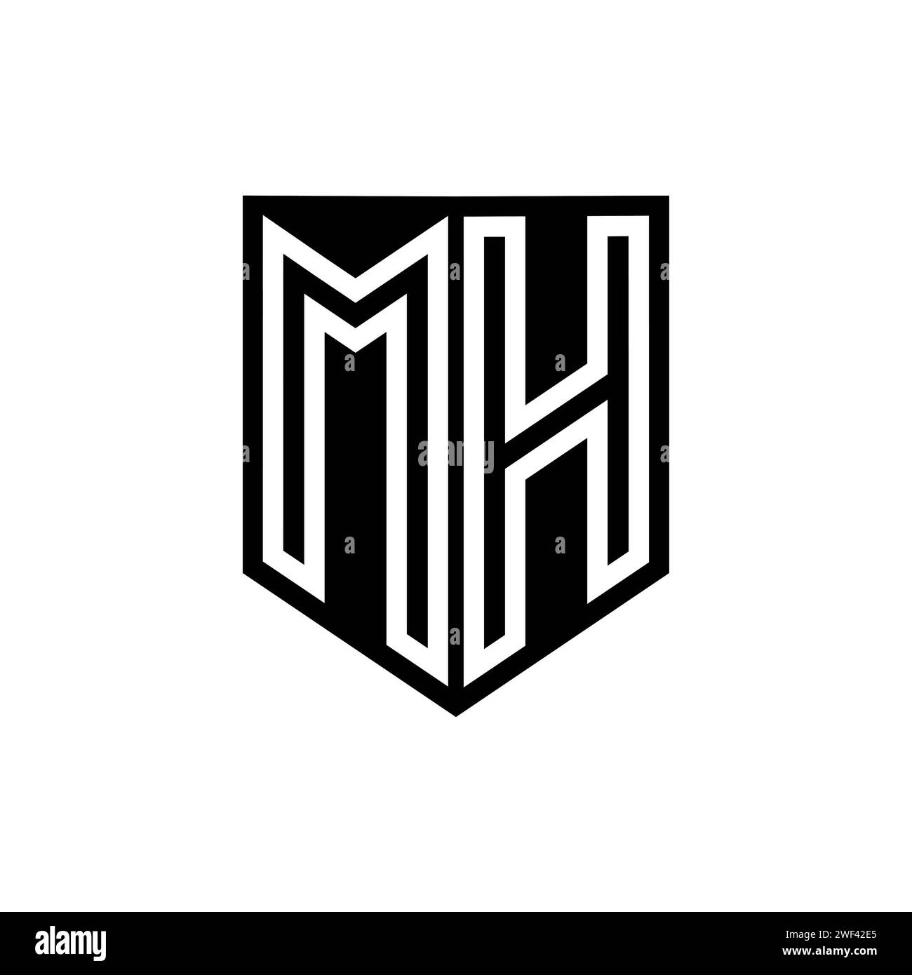 MH Letter Logo monogram shield geometric line inside shield style ...